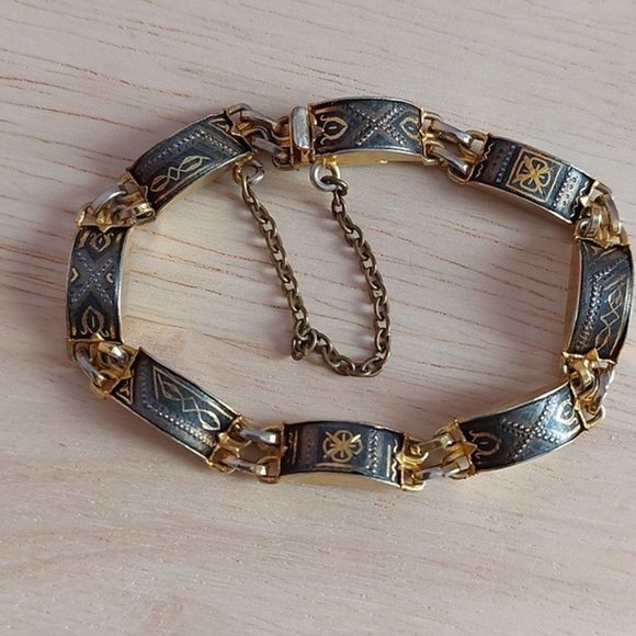 Vintage | Jewelry | Vintage Damascene Rectangular Link Bracelet Tab ...